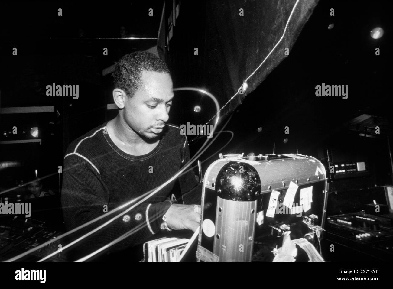 Pioneering Detroit techno DJ Derrick May playing live at the Astoria ...