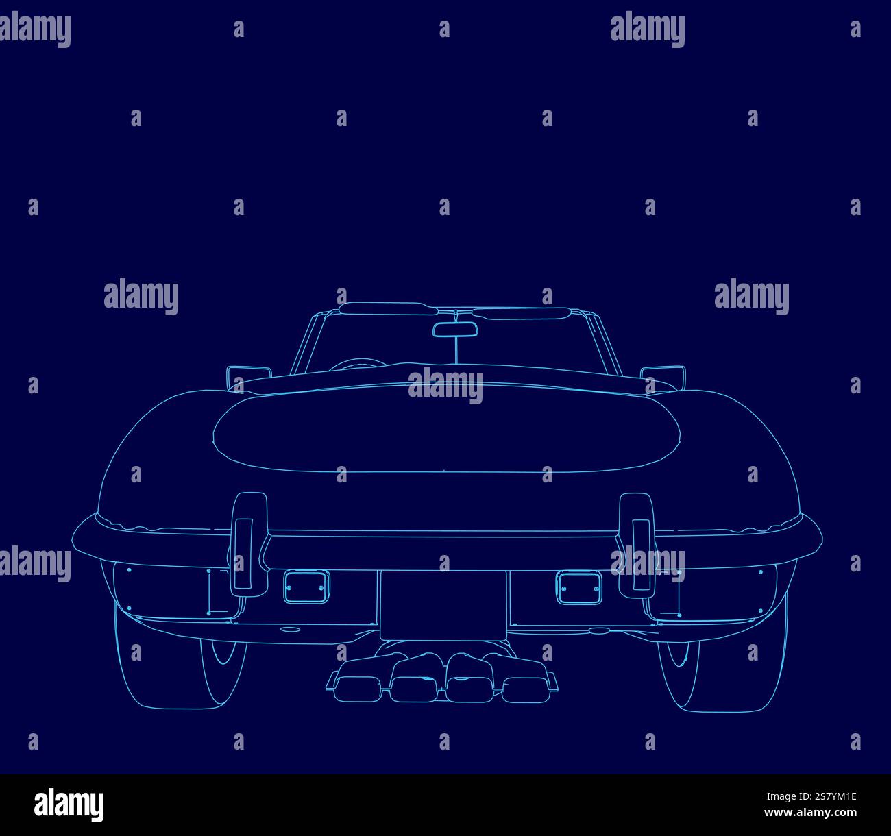 Blue car outline. The car is a classic design and is shown in a ...