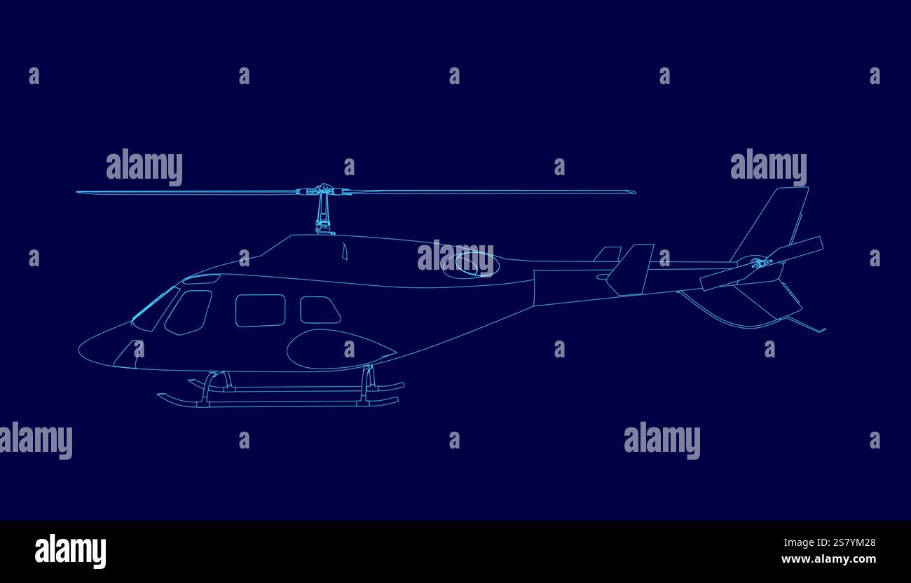 Blue helicopter is shown in a blue image. The image is a stylized ...