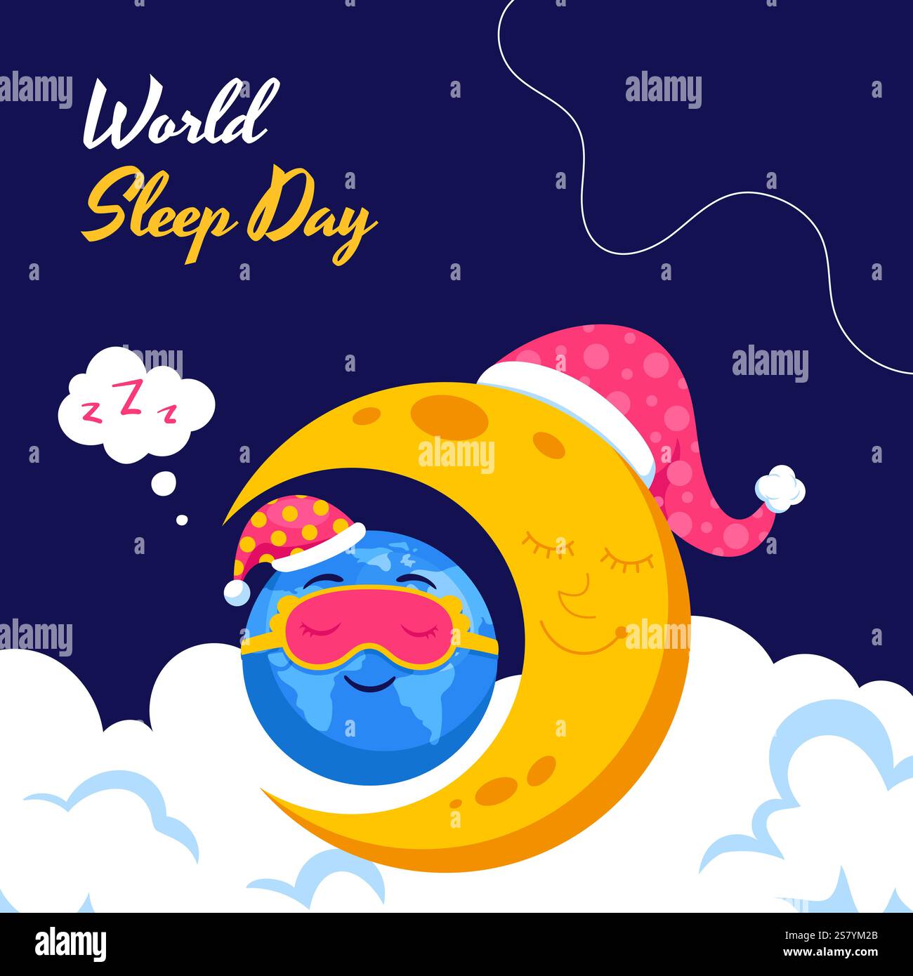 Creative World Sleep Day Social Media Template in Flat Cartoon Style ...