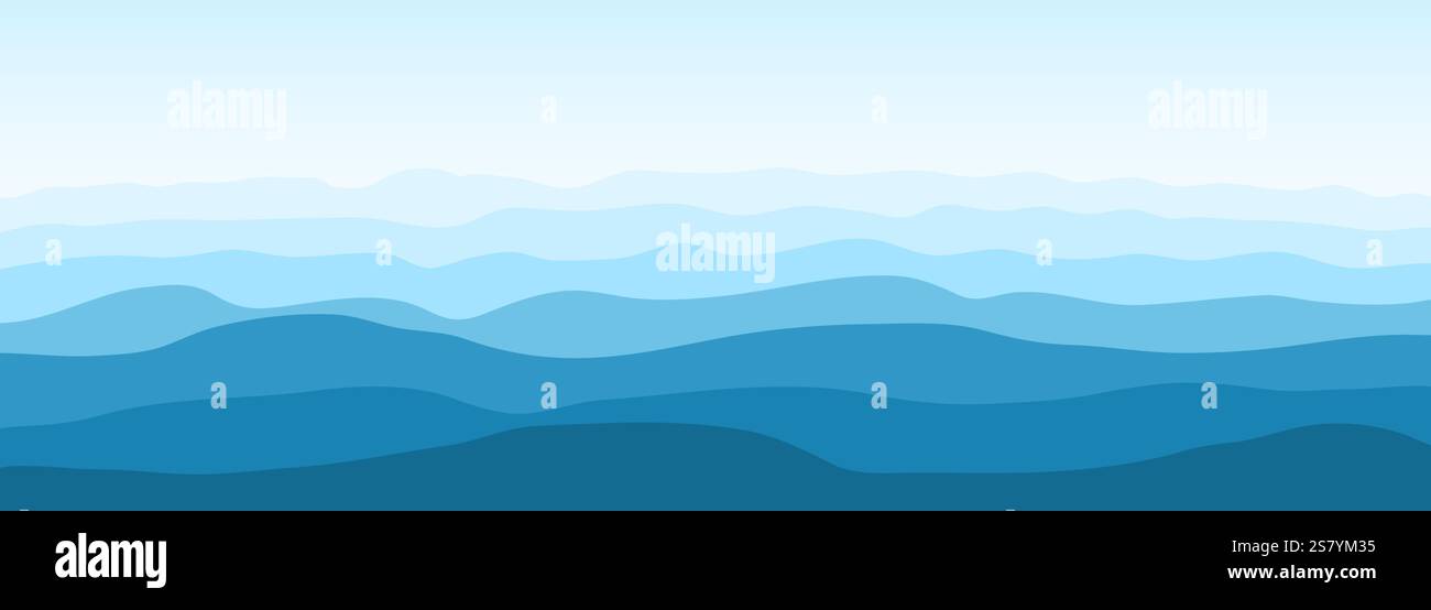 Blue ocean or sea waves. Realistic vector ocean waves and sky on wide ...