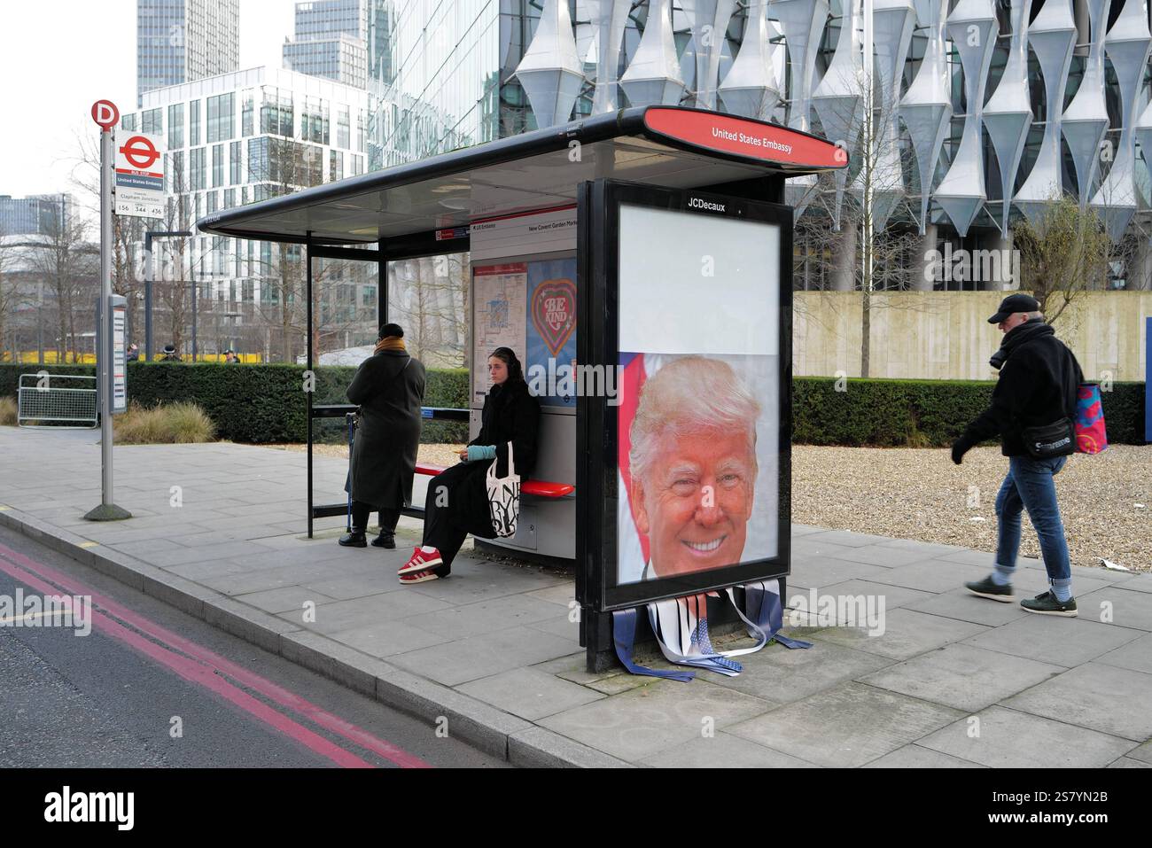 RECORD DATE NOT STATED Shredded Trump sign outside US Embassy in London ...