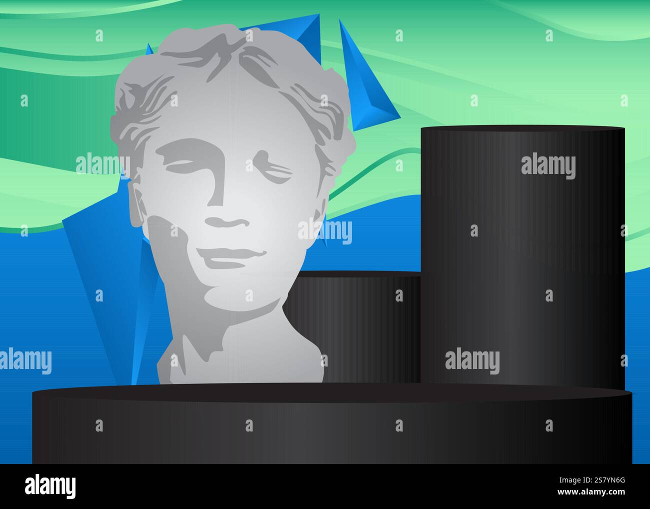 Mockup product display with Head Sculpture. Vector cylinder pedestal ...