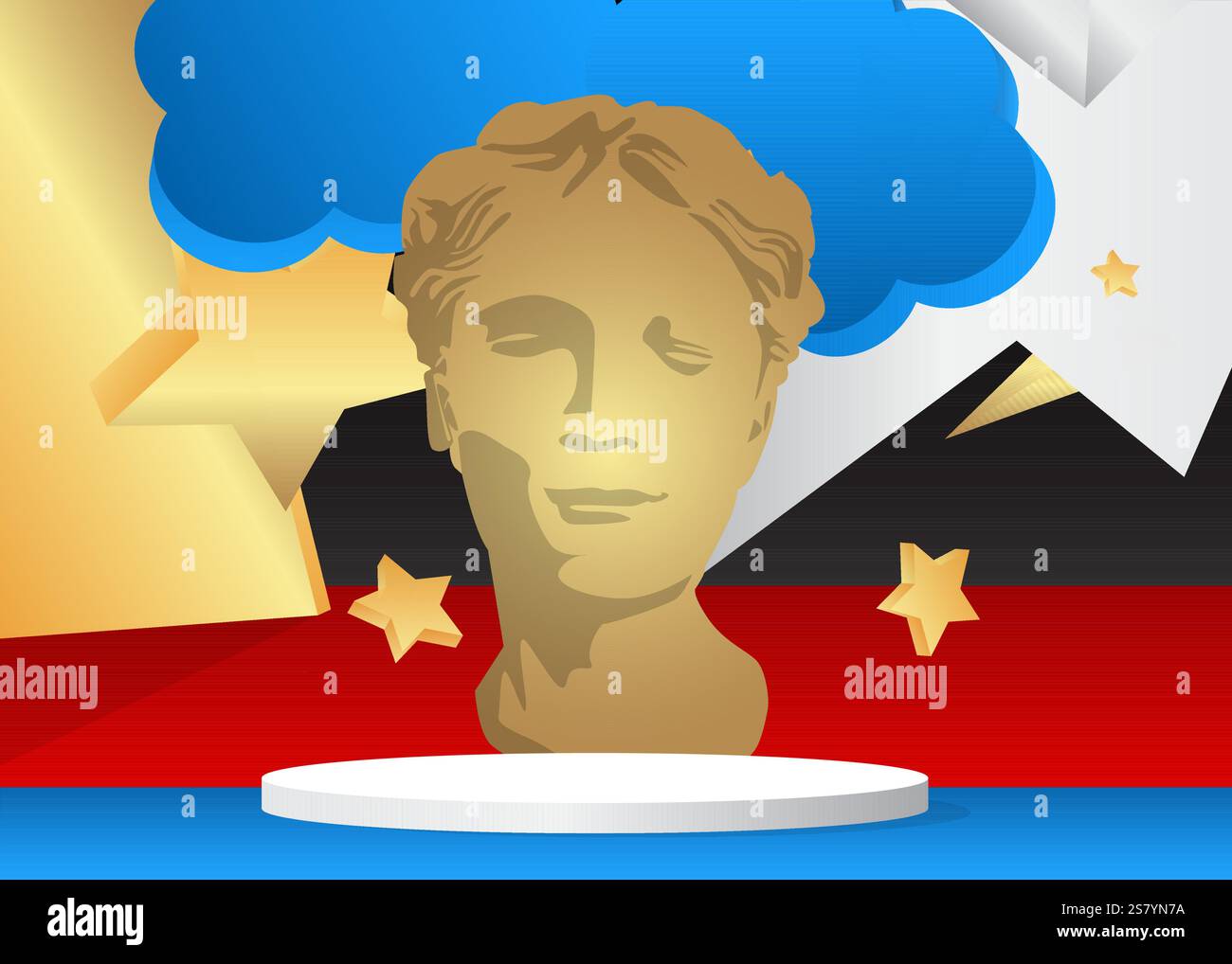 Mockup product display with Head Sculpture. Vector cylinder pedestal ...