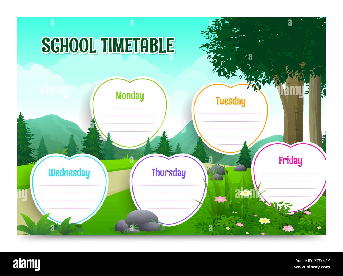 Nature landscape timetable vector cartoon background Stock Vector Image ...