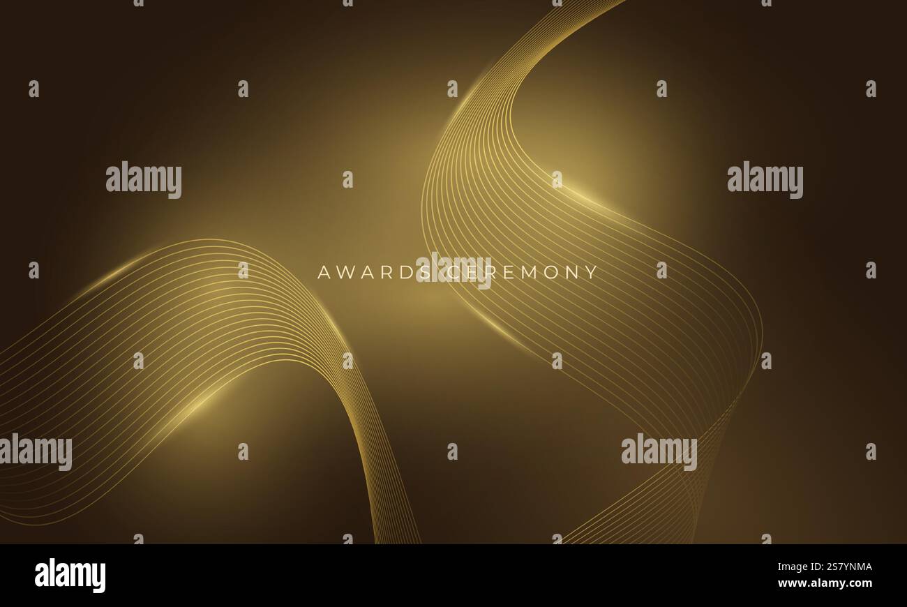 Awards ceremony gold wavy luxury background with glowing golden wavy ...