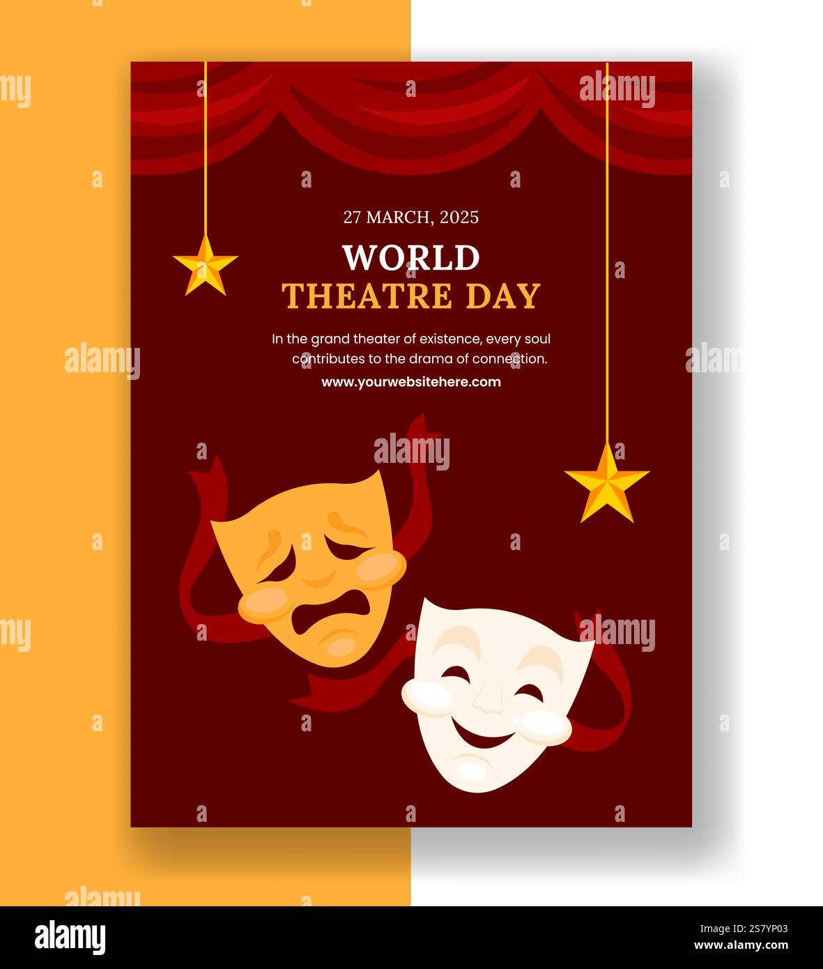 Creative Theatre Day Vertical Poster Illustration in Flat Cartoon Style ...