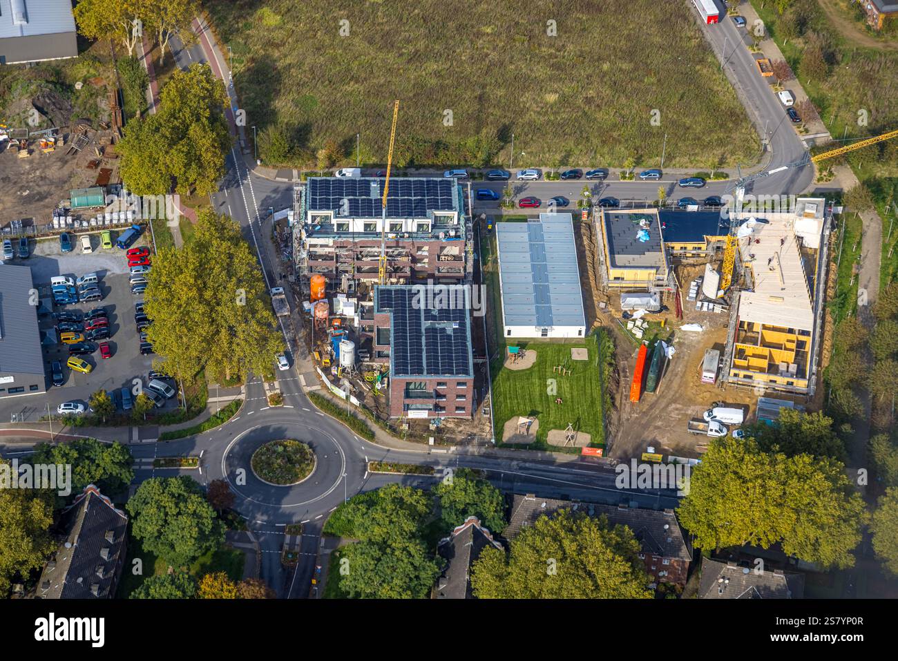 Aerial view, construction site with new building at the former ...
