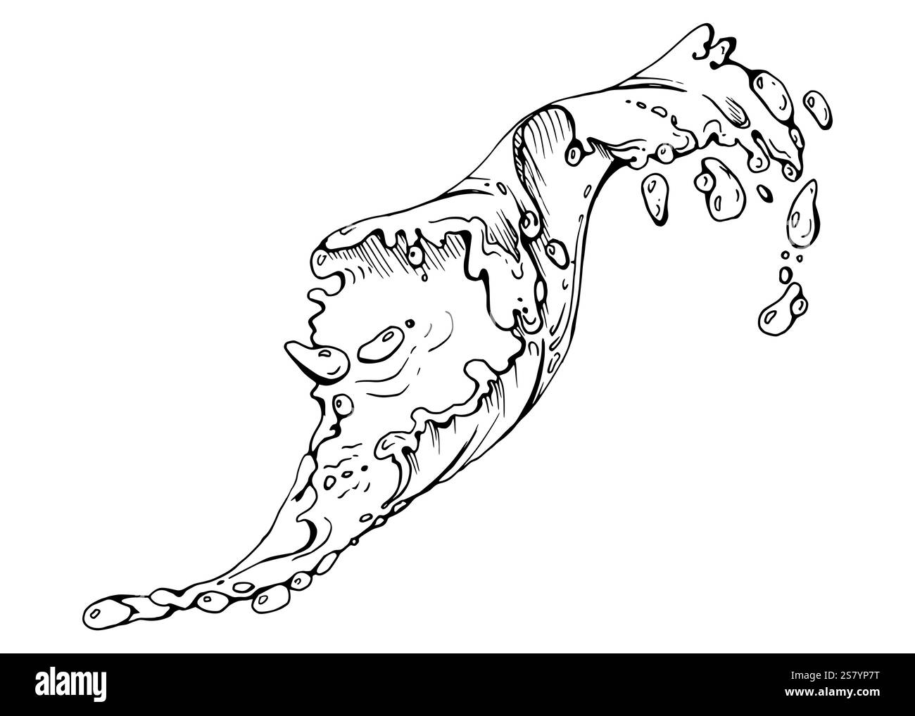 Water flow, splashes bubbles waves with dew drops. Liquid pouring ...