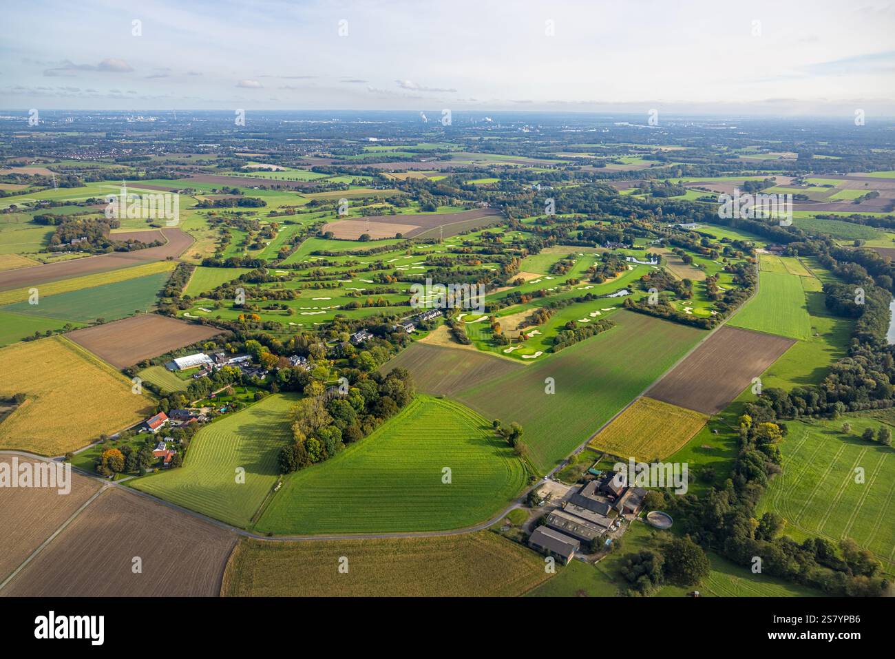 Aerial view, golf course Golfclub Op de Niep, golf meadow and sand ...