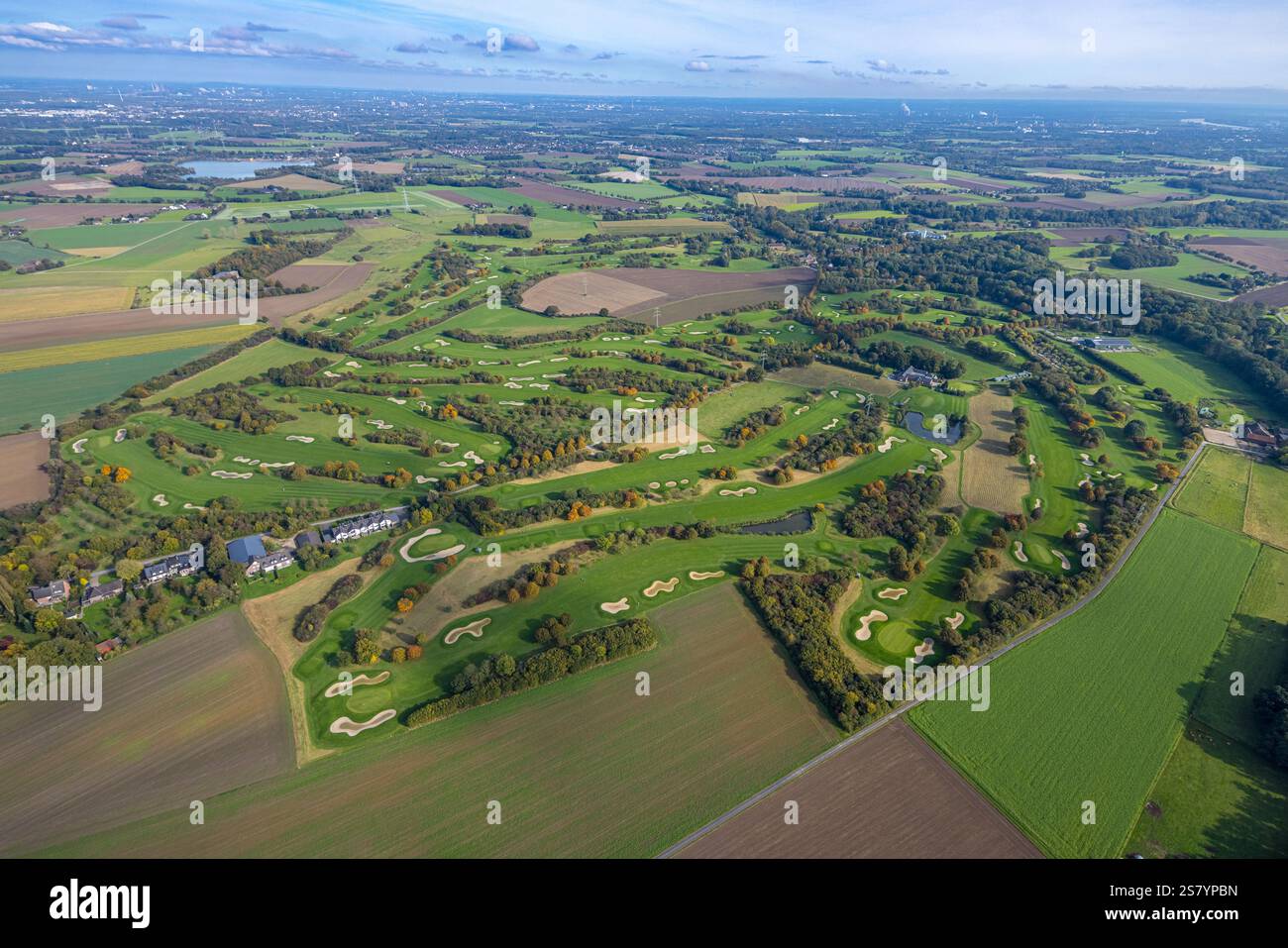 Aerial view, golf course Golfclub Op de Niep, golf meadow and sand ...