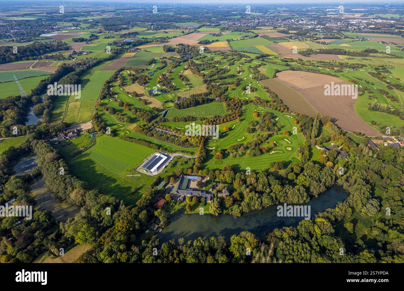 Aerial view, golf course Golfclub Op de Niep, golf meadow and sand ...