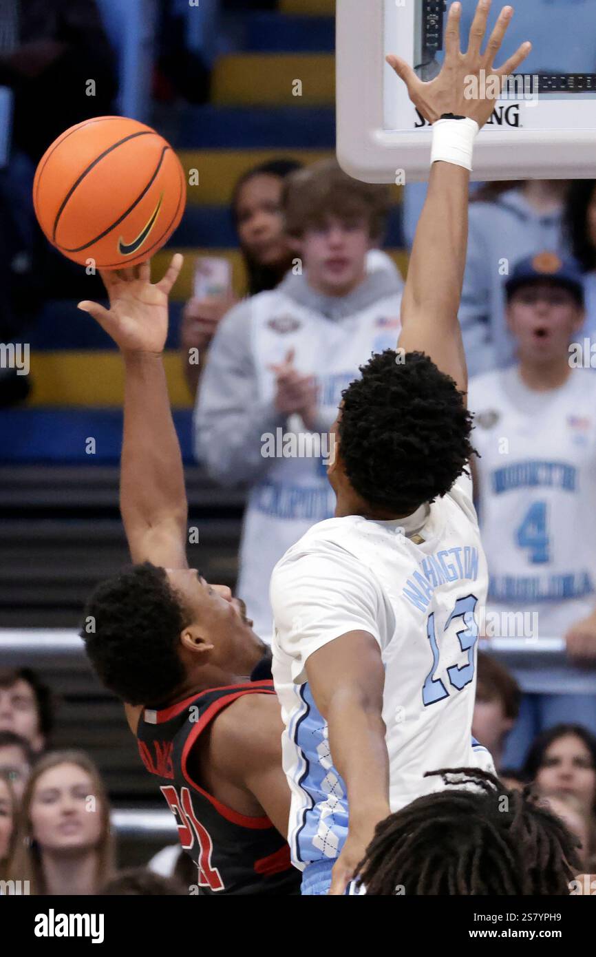North Carolina forward Jalen Washington (13) defends a shot by Stanford ...