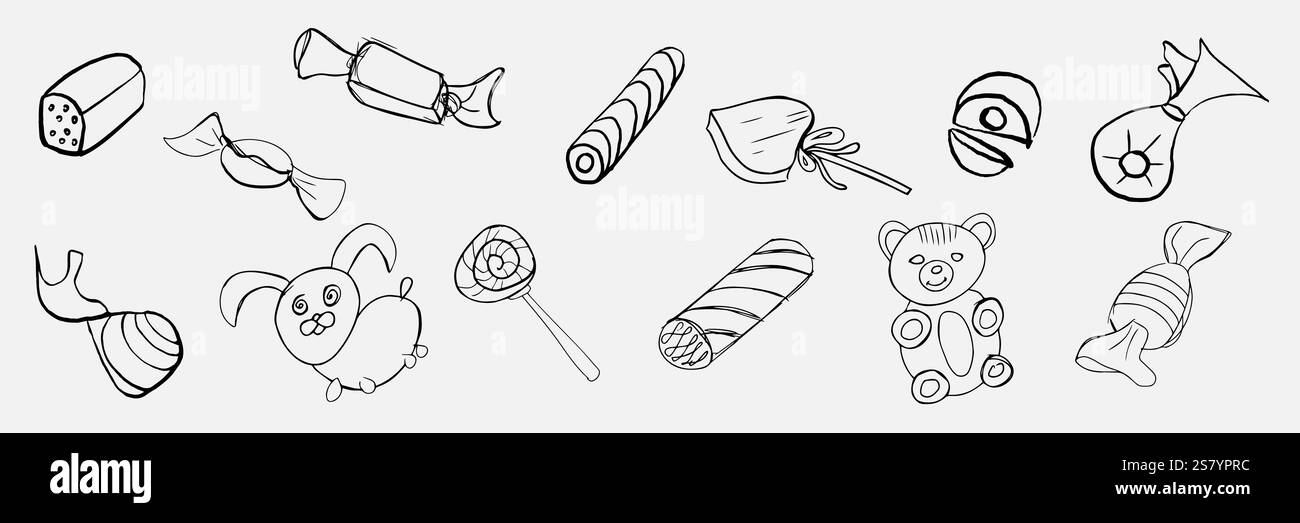 Candy Vector Set In Quick Sketch Style On A White Background For Advertising Stickers