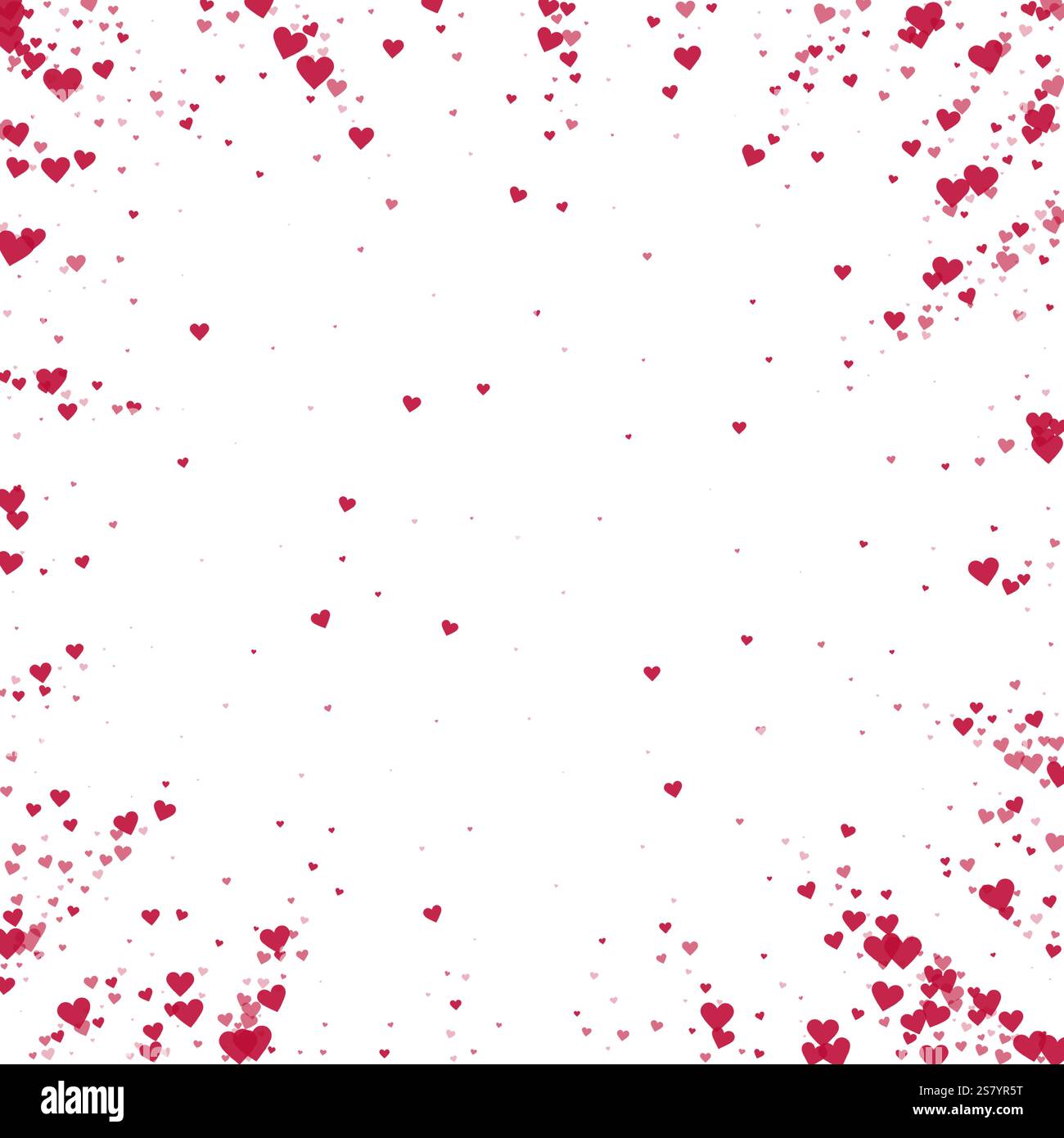 Falling hearts valentine card template. Red hearts scattered on white ...