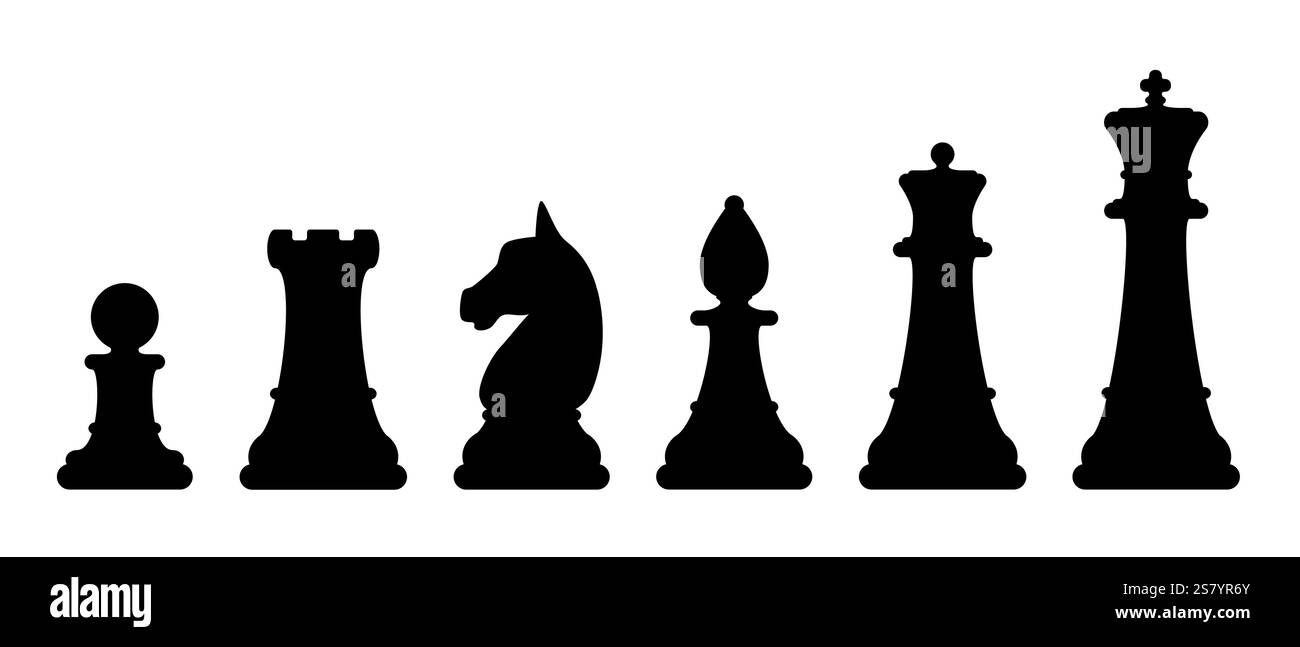 Chess piece, set of black and white vector silhouette illustration of ...
