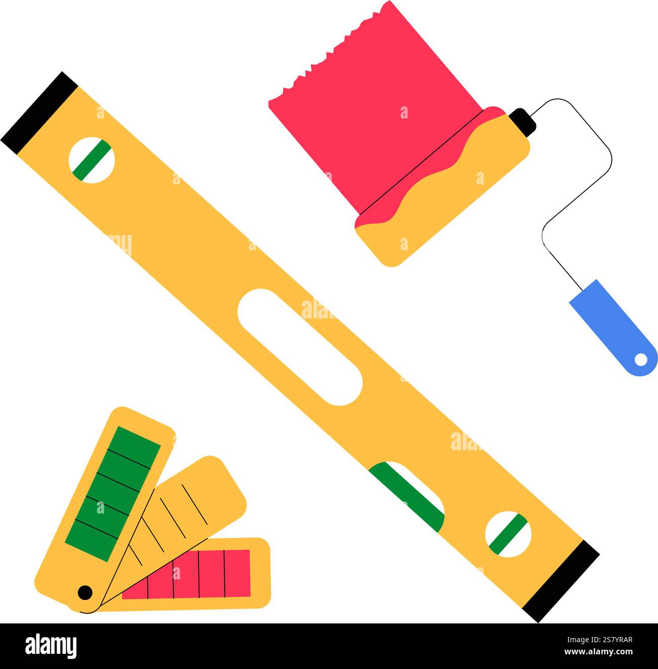 Construction Tools Including Paint Roller And Color Palette In Flat ...