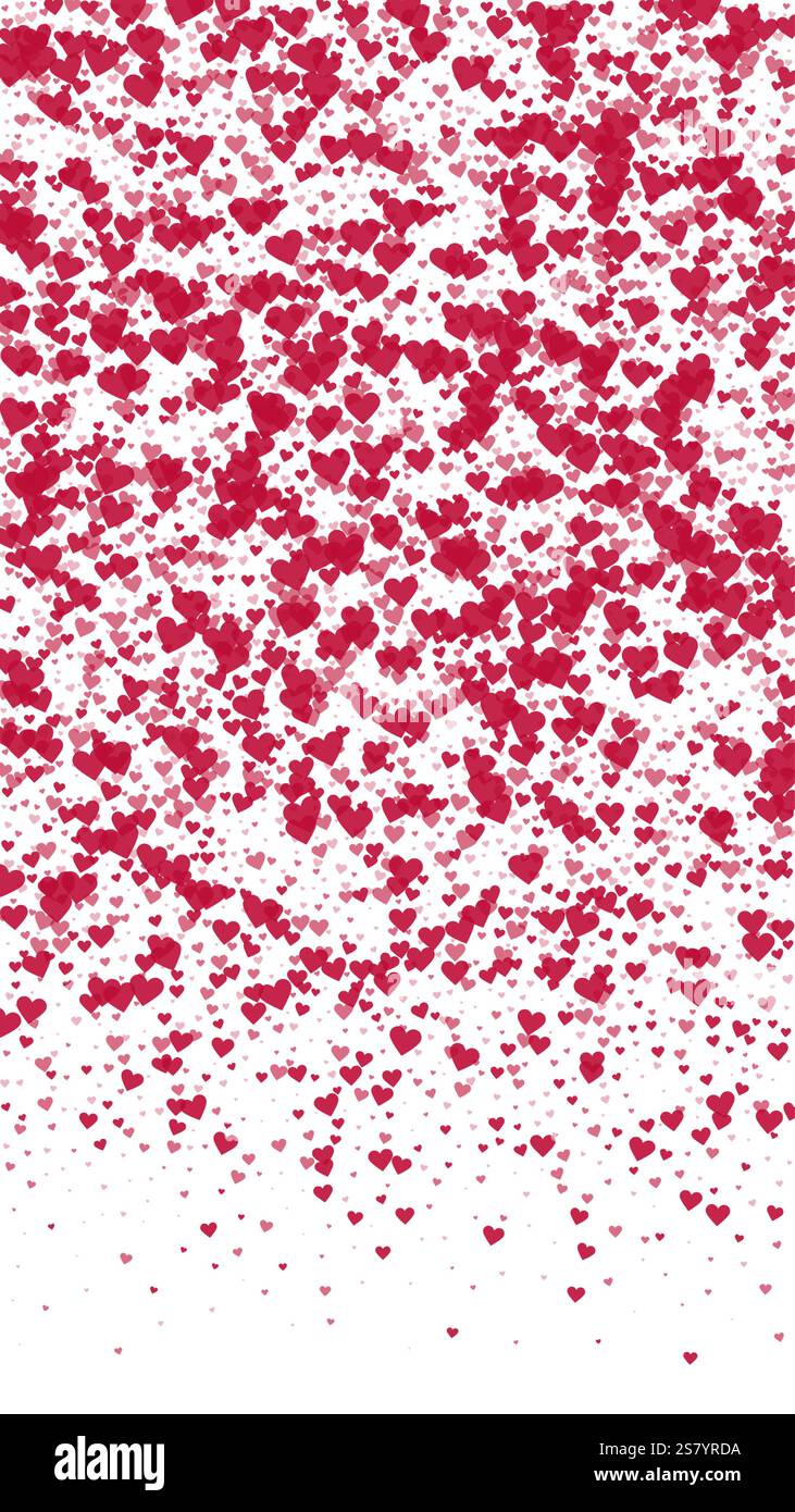 Falling hearts valentine card template. Red hearts scattered on white ...