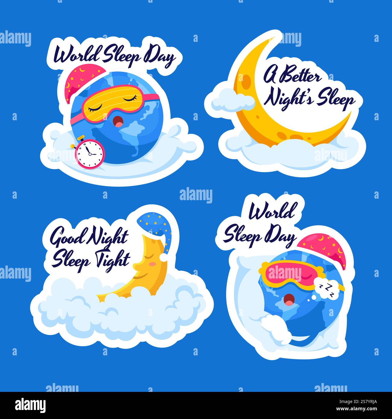 World Sleep Day Background Illustration in Flat Cartoon Style for Label ...