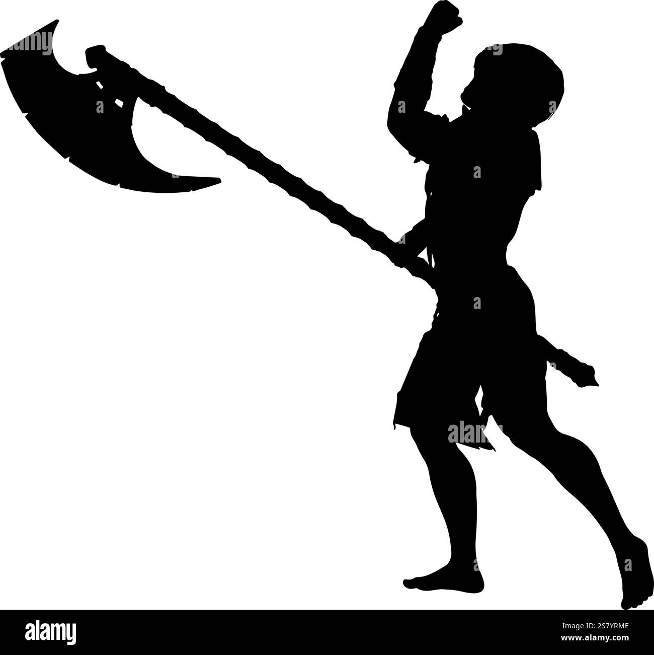 Detailed silhouette of a primitive male warrior wielding a massive axe ...