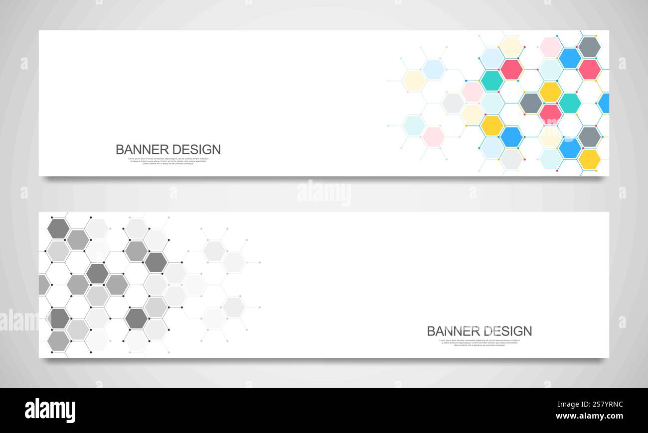 Banner design templates and headers for site with molecular structures ...