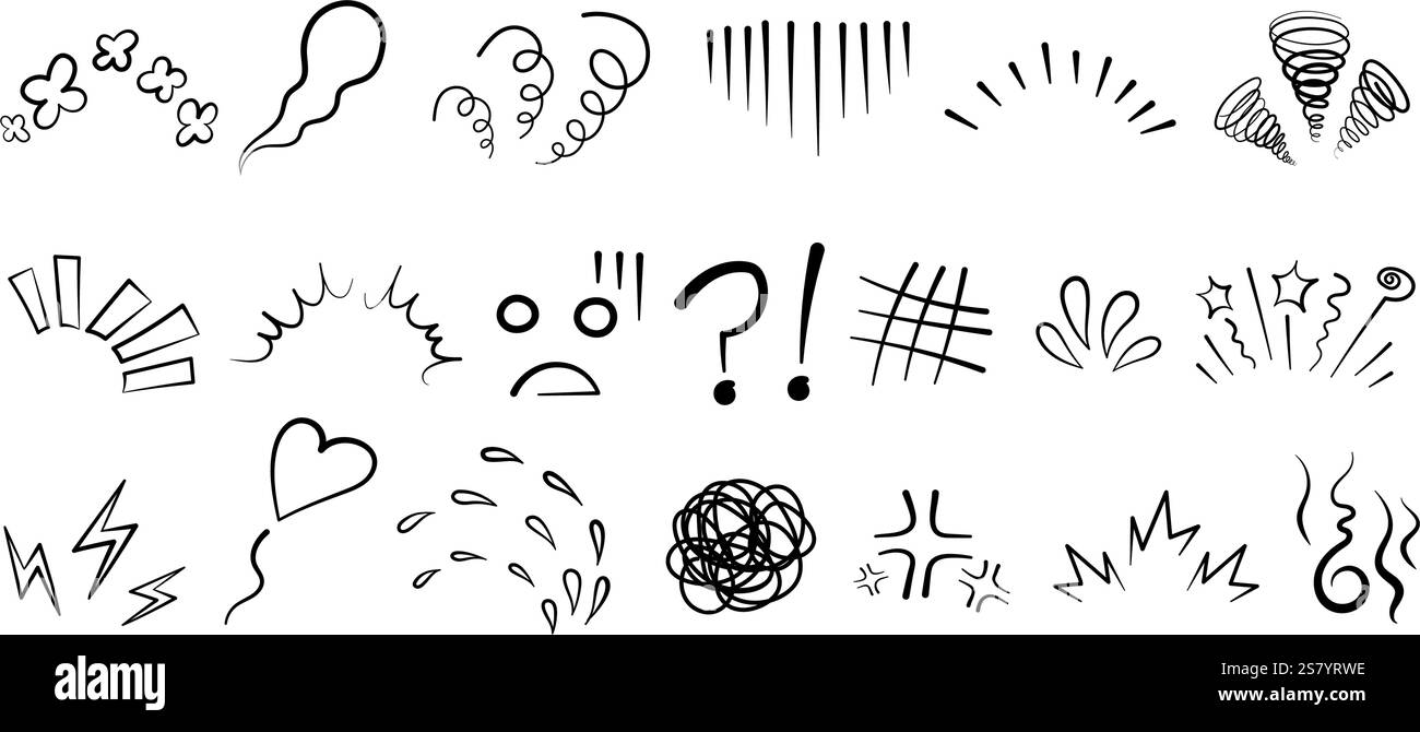 Anime manga comic emoticon element graphic effects hand drawn doodle ...