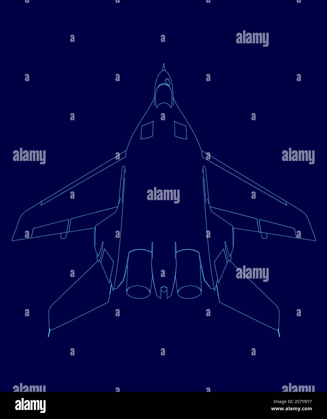 Blue airplane is flying in the sky. The plane is a fighter jet. The ...