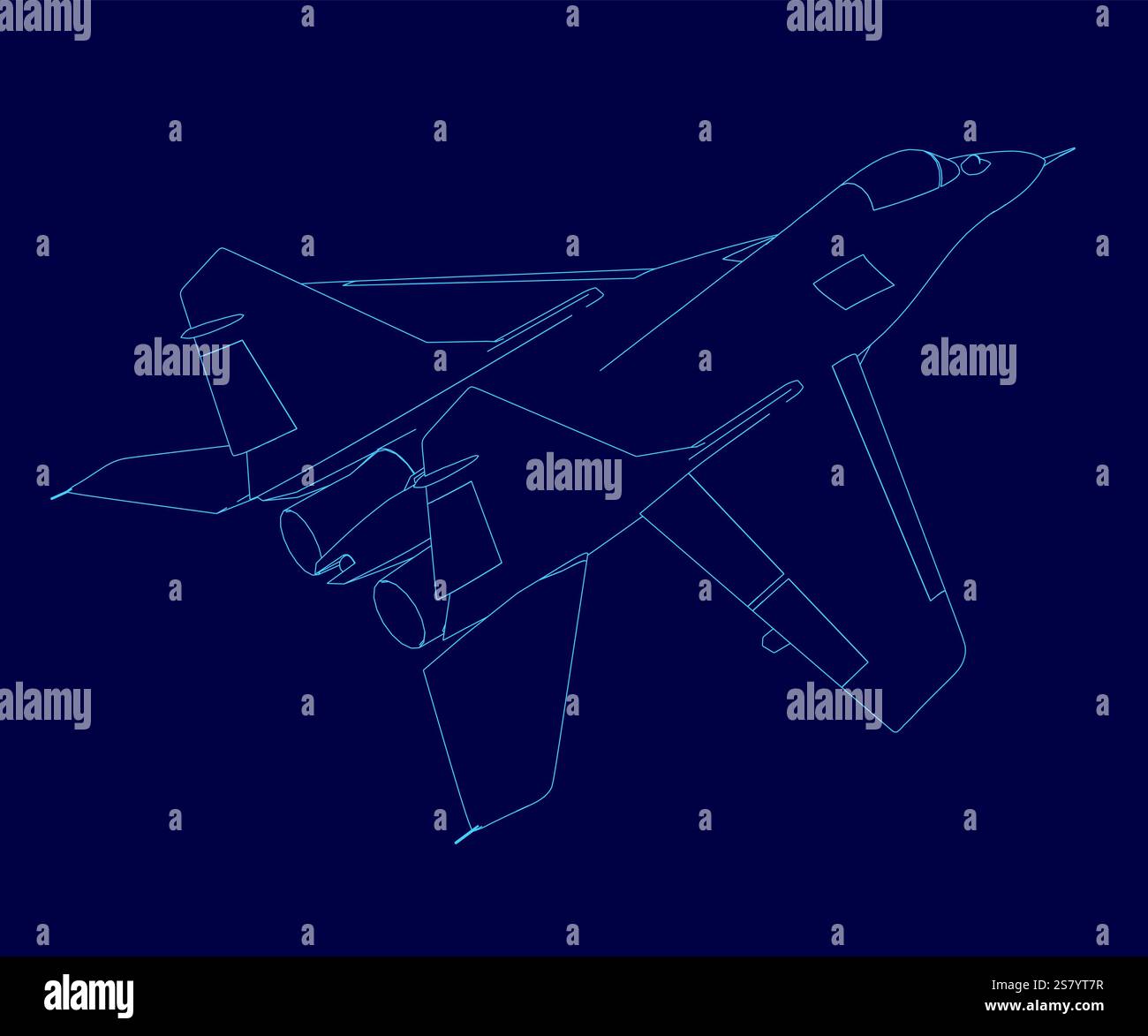 Blue airplane is drawn. The plane is a fighter jet. The image is of a ...