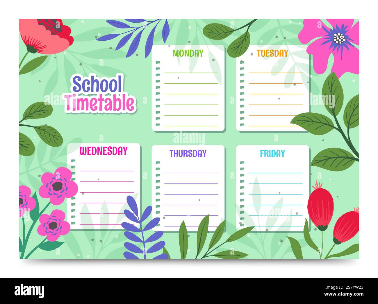 Beautiful School Timetable with floral theme vector background Stock ...