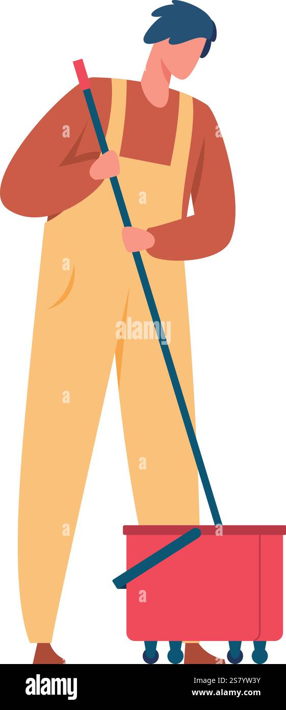 Professional cleaning service worker wearing uniform mopping the floor ...