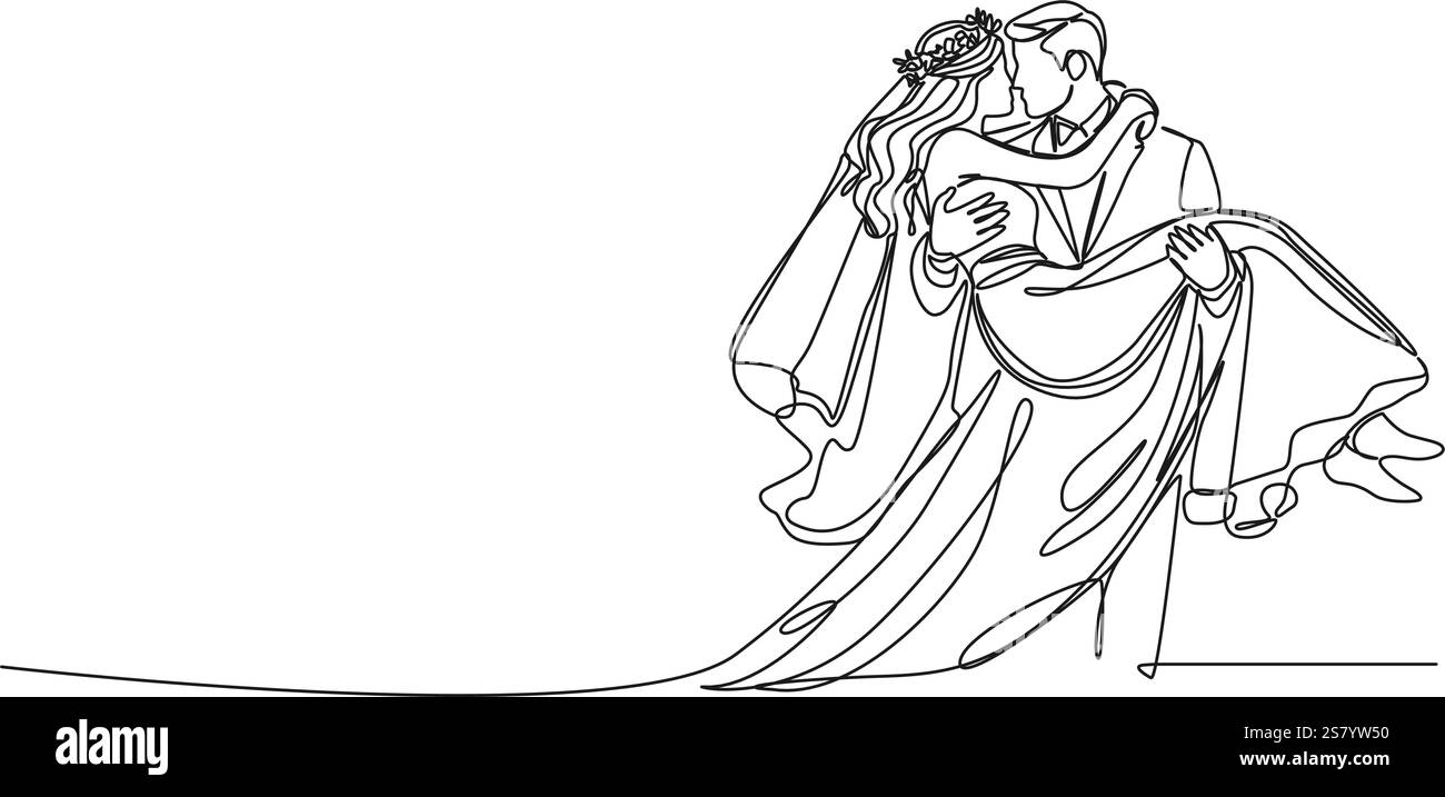 continuous single line drawing of bridegroom carrying bride, line art ...