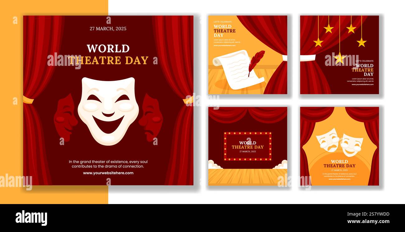 Flat Cartoon Illustration of World Theatre Day for Social Media Post ...