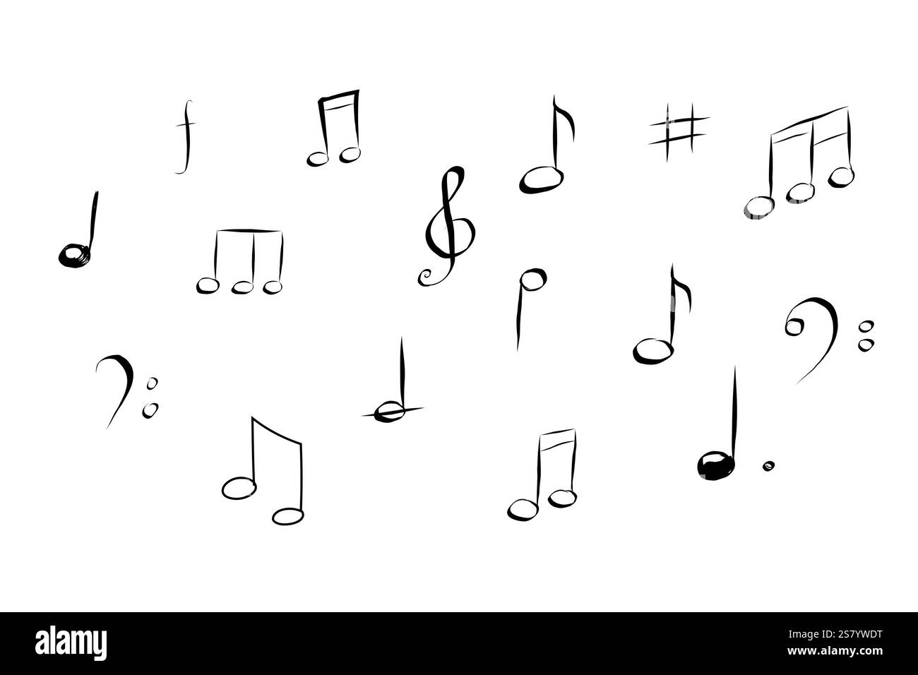 Music note hand drawn sketch silhouette, cute doodle melody. Line music ...