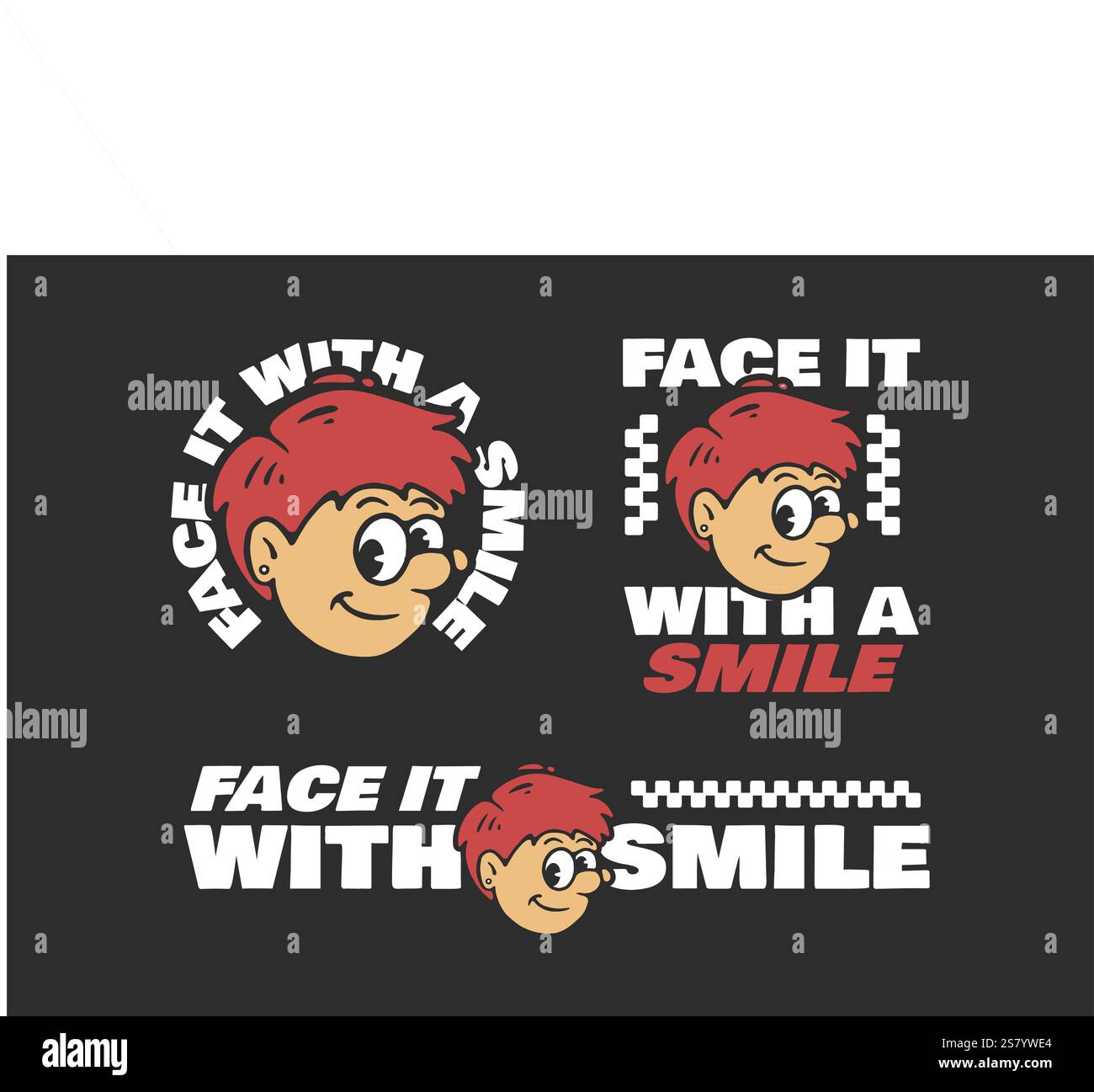 Face it with a smile. Boy's face with a smiling expression, flat art ...