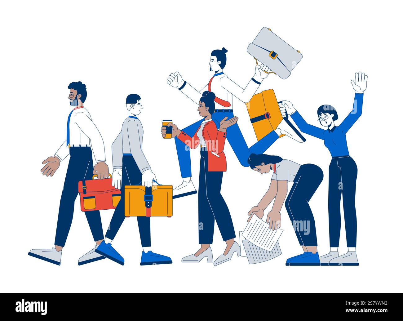 Workplace with busy employees diverse 2D illustration concept Stock ...