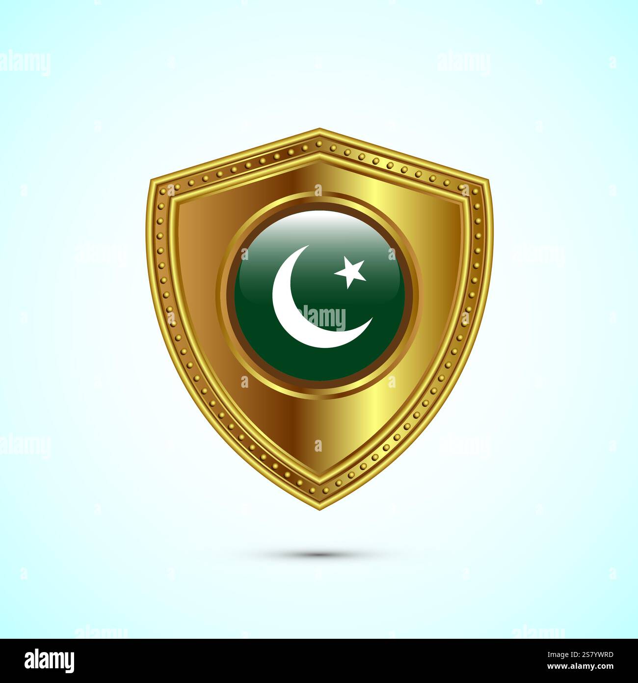 Rounded flag of Pakistan with glossy gold shield Stock Vector Image ...