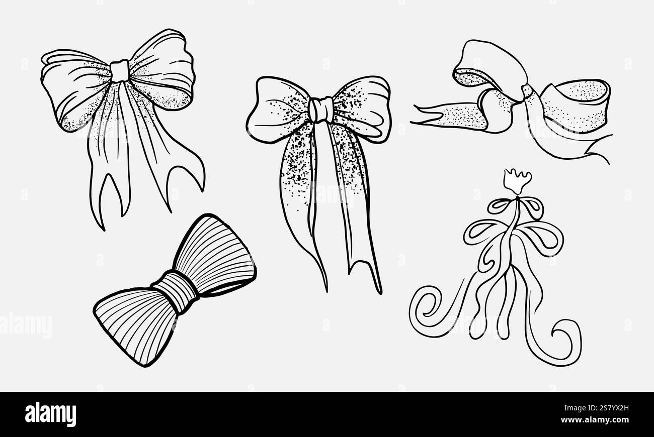A set of bows. Vector illustration in the style of a freehand sketch ...