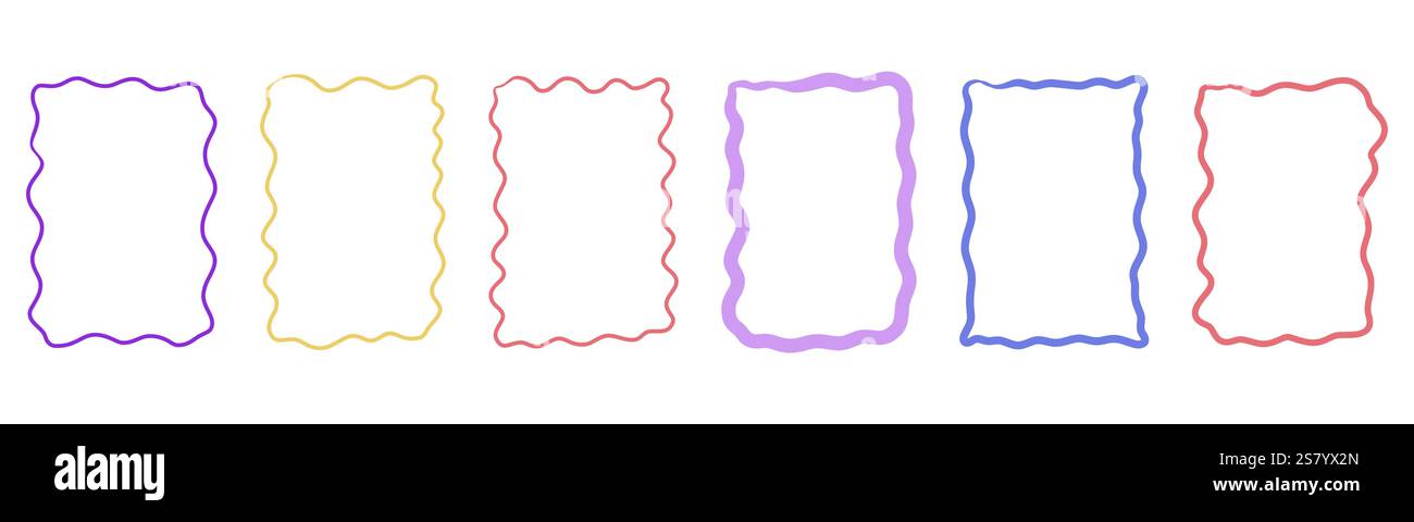 Zig zag frame border squiggle wavy set, underline brush stroke curved ...