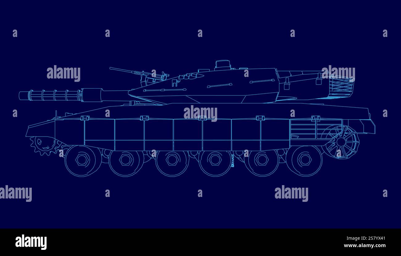 Blue tank outline. The tank is a futuristic design with a blue color ...