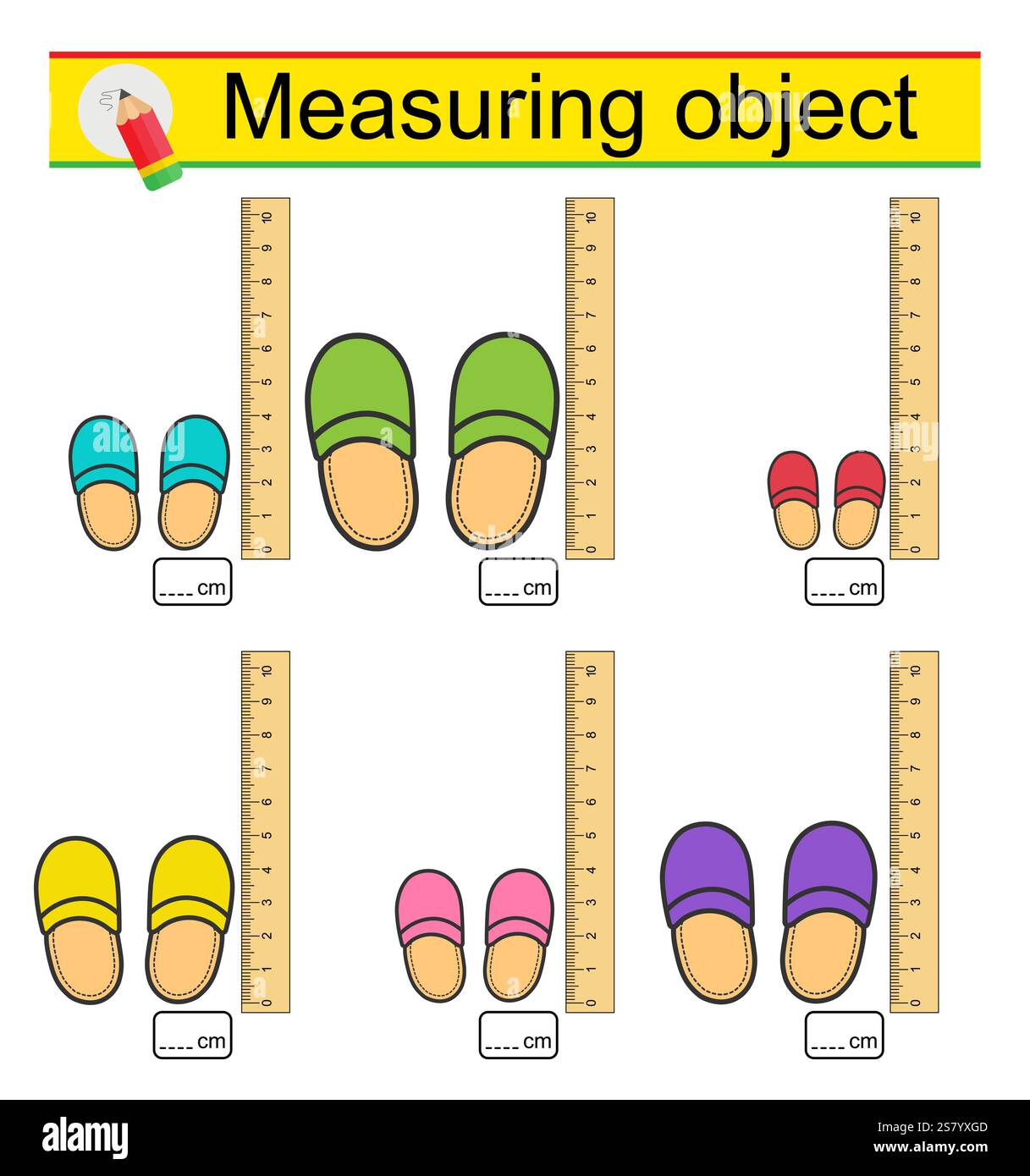 Worksheet for preschool kids. Measuring the length of the slippers with ...
