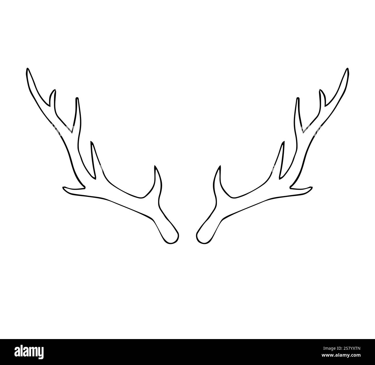 Vector hand drawn sketch doodle outline deer horns isolated on white ...