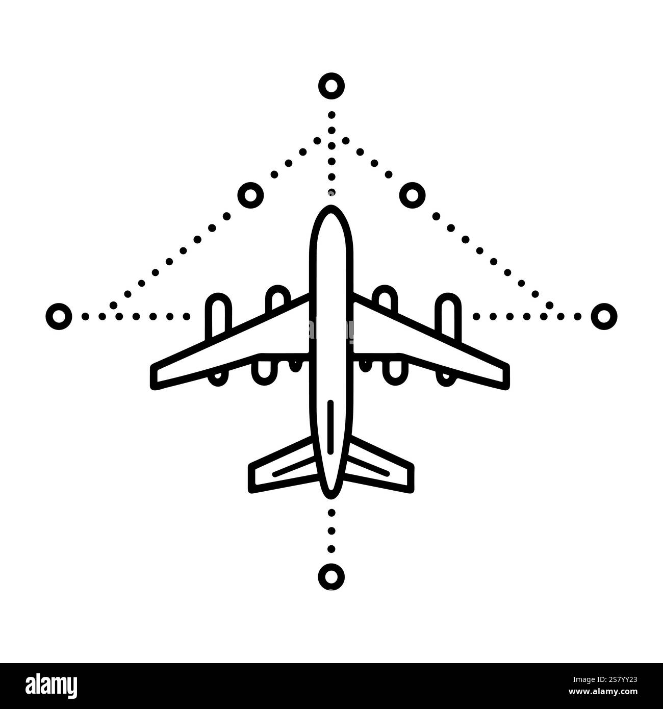 Airplane flight route icon in flat outline design style. Air navigation ...
