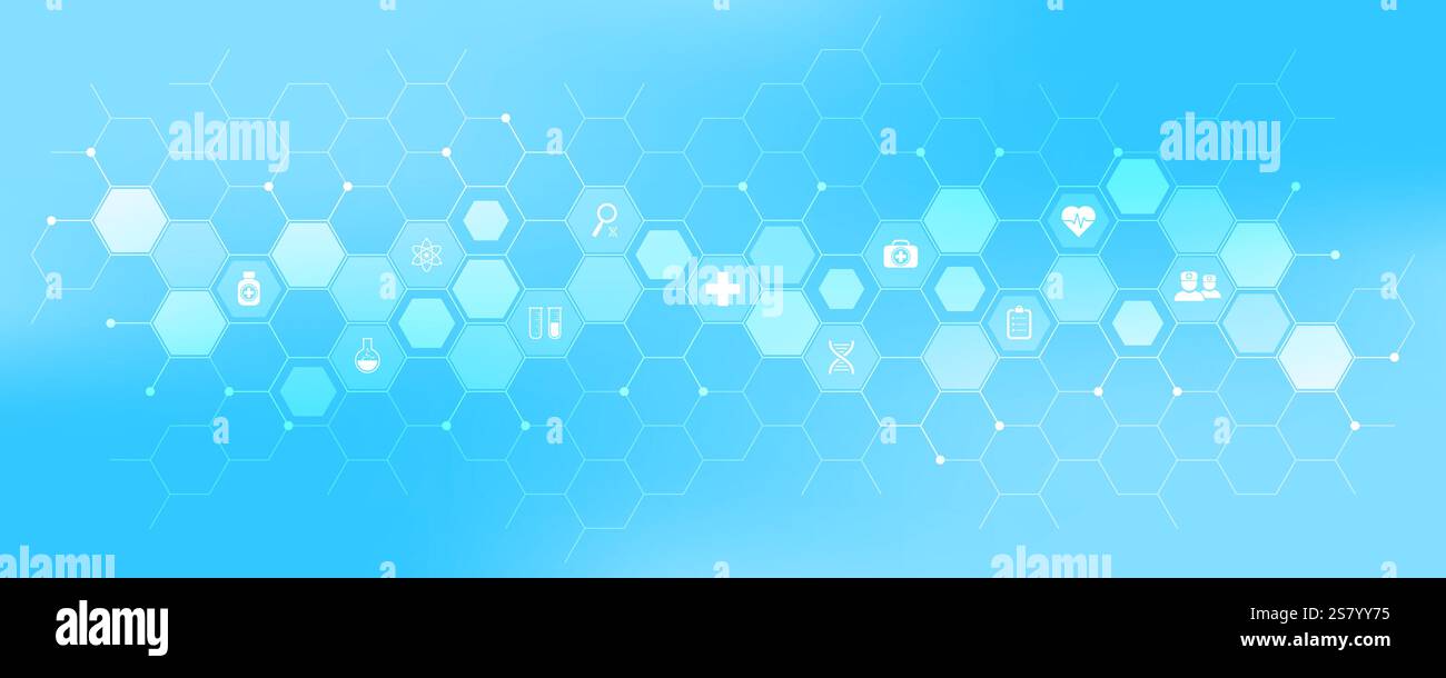 Medical background and healthcare technology with flat icons and ...