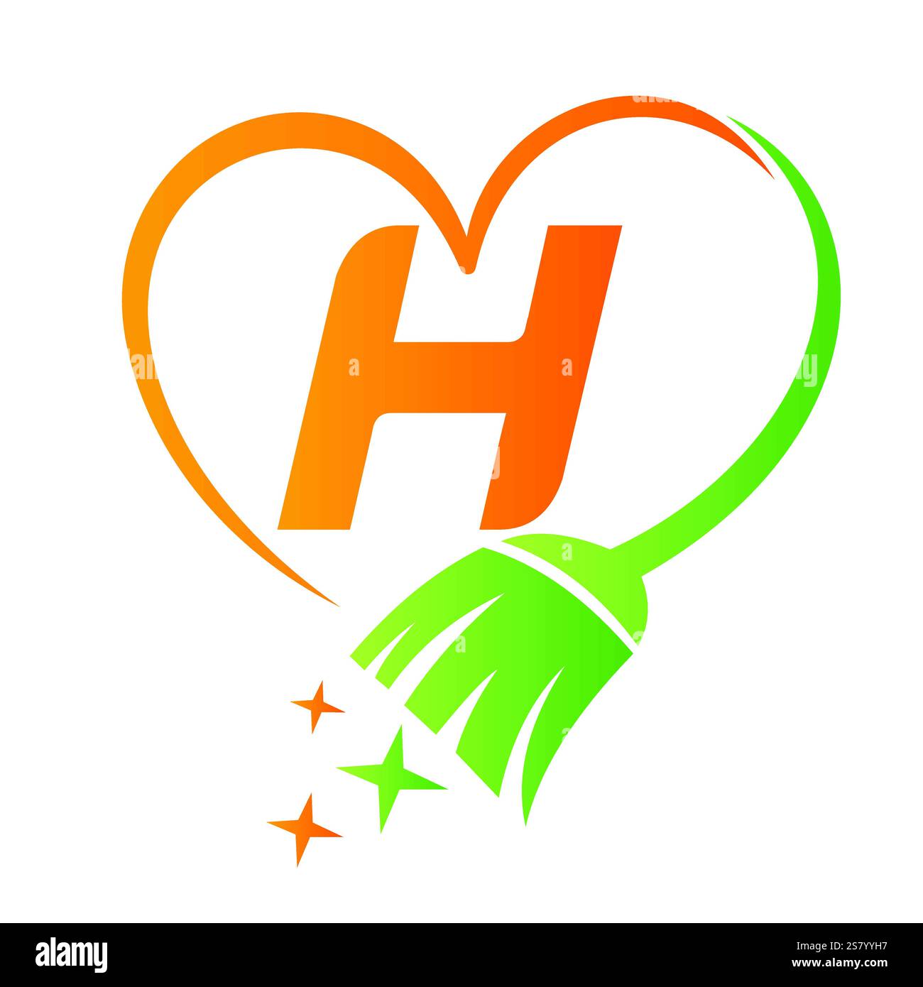 Initial Letter H House Clean Logo Concept With Cleaning Brush and Heart ...
