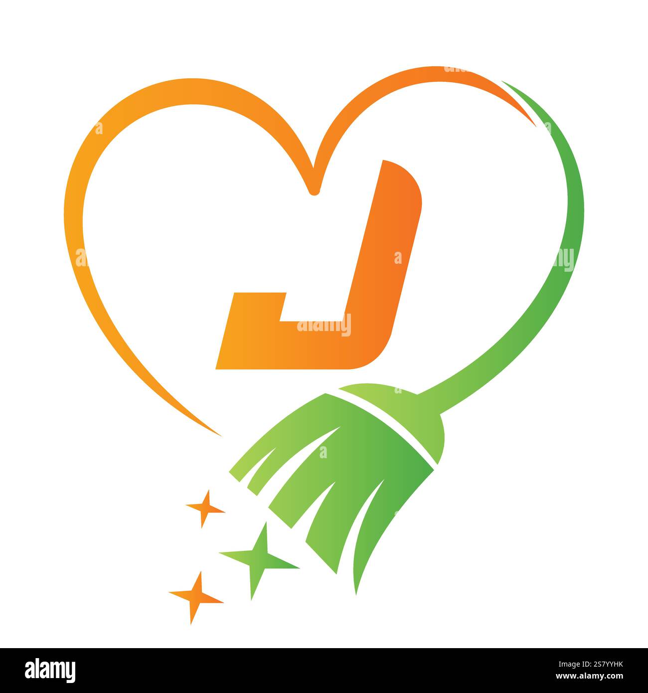 Initial Letter J House Clean Logo Concept With Cleaning Brush and Heart ...