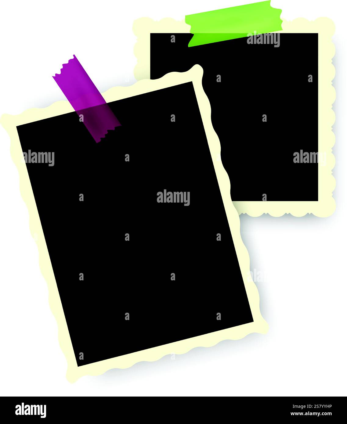 Two empty vintage photo frames with scalloped edges, attached with ...