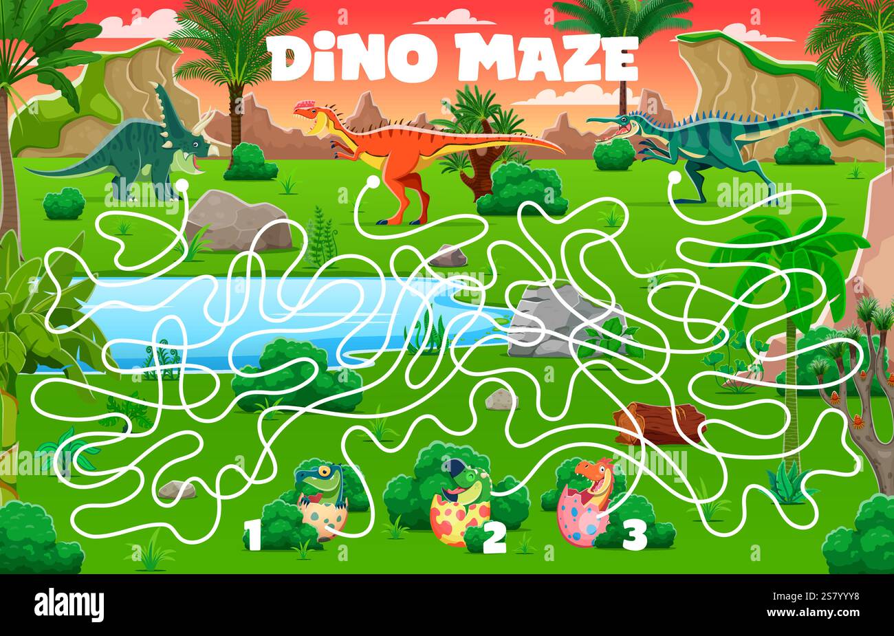 Kids labyrinth maze game, help to dinosaur mothers find their dino ...
