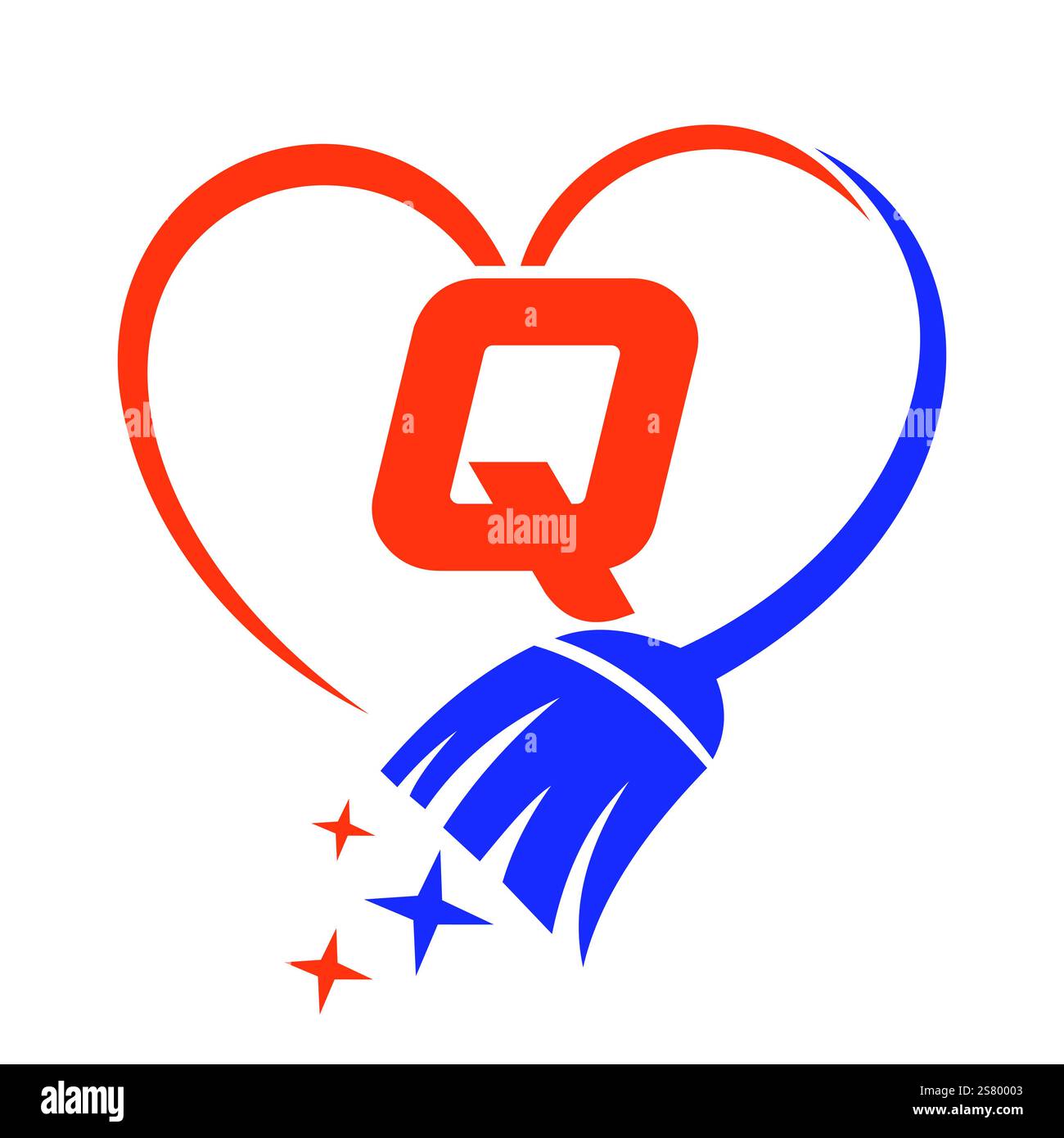 Initial Letter Q House Clean Logo Concept With Cleaning Brush and Heart ...