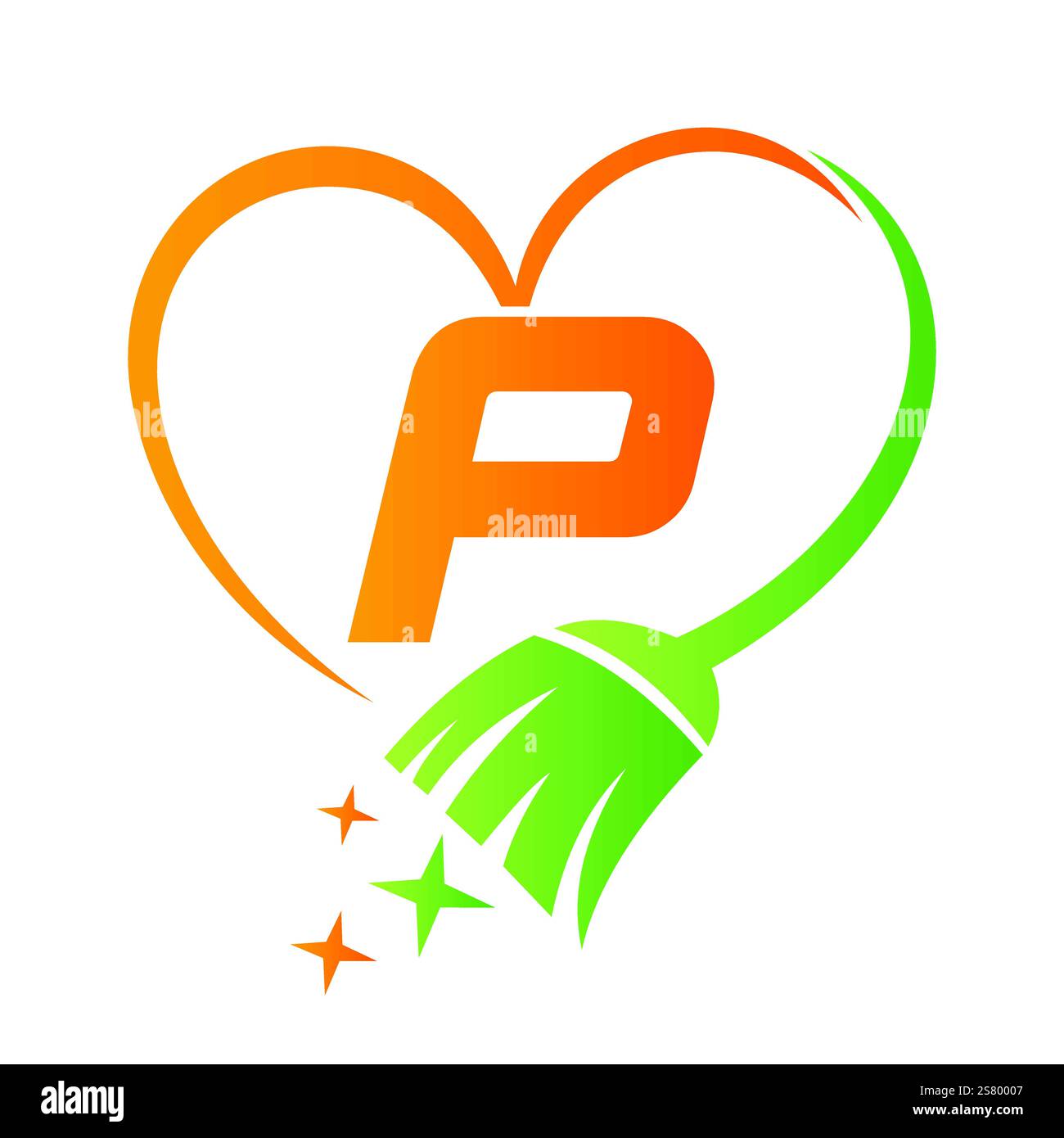 Initial Letter P House Clean Logo Concept With Cleaning Brush and Heart ...