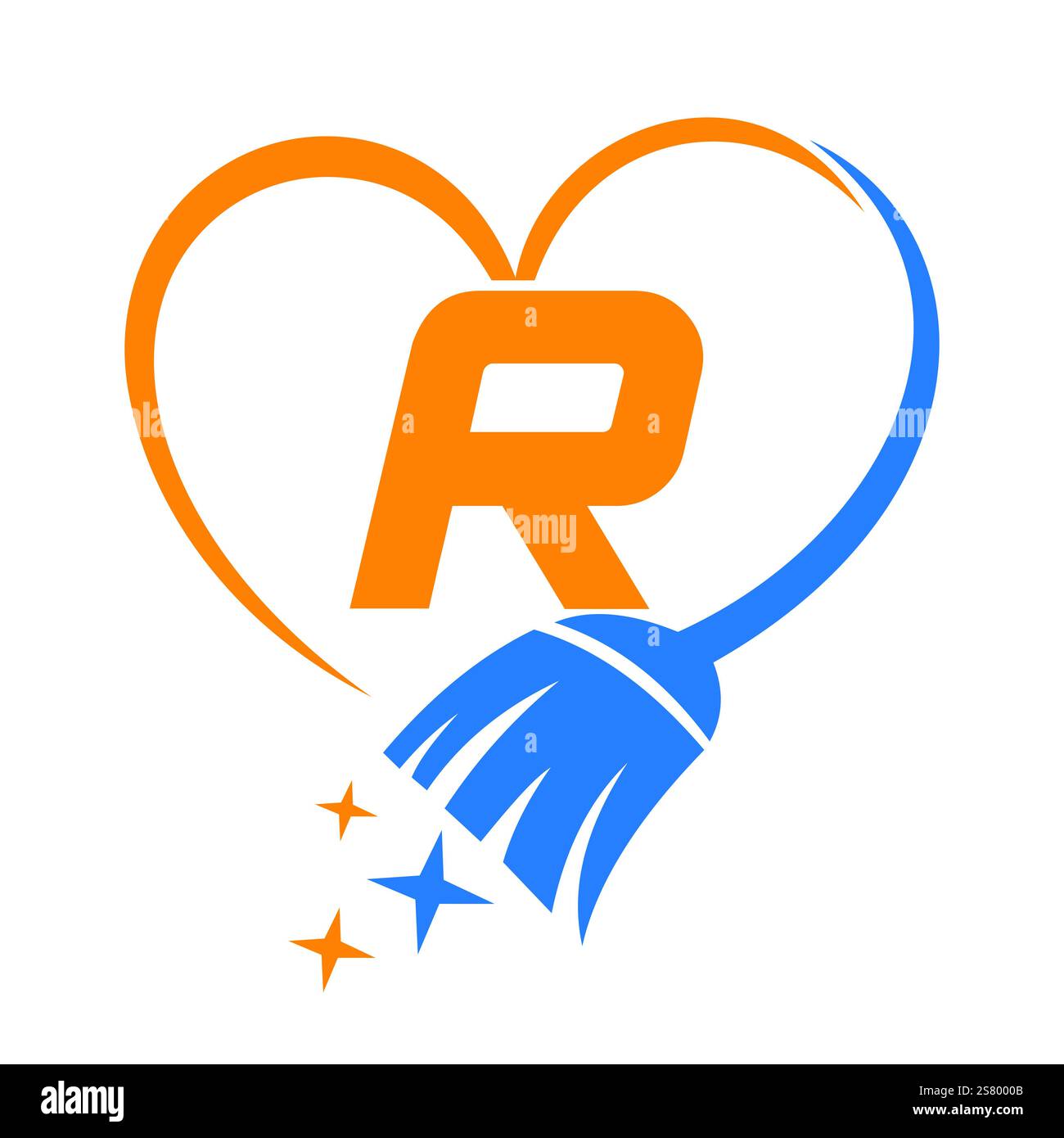 Initial Letter R House Clean Logo Concept With Cleaning Brush and Heart ...